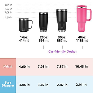 WETOWETO 40oz Tumbler with Handle | Insulated Stainless Steel Travel Mug | 34Hrs Cold & 10Hrs Hot Retention | 100% Leakproof Lid & Straw | Dishwasher Safe + Car Cup Holder Fit (Bright Pink)