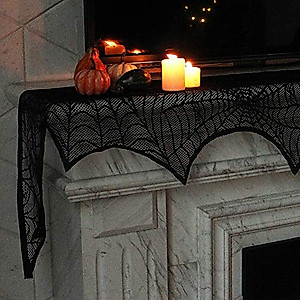 Lulu Home Halloween Fireplace Decorations, Fireplace Mantle Scarf Cover, Black Lace Spider Web for Door, Window and Fireplace Decoration, Halloween Decorations