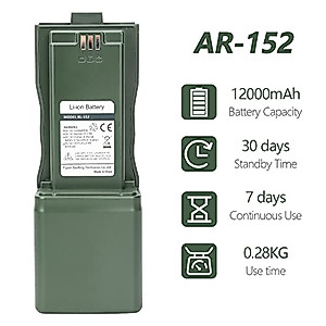 Baofeng AR-152 Battery BL-152 Li-ion Extend Battery Large Capacity Compatible with AR-152 Tactical Walkie Talkie Support USB Charger