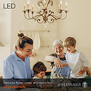 SYLVANIA LED B10 Chandelier Light Bulb, 60W Equivalent Efficient 5W, Dimmable, Candelabra Base, Clear, 5000K, Daylight - 12 Pack (40207)