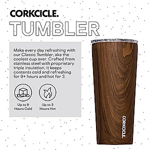 Corkcicle Classic Triple Insulated Coffee Mug with Lid, Walnut Wood, 24 oz – Stainless Steel Travel Tumbler Keeps Beverages Cold 9+hrs, Hot 3hrs