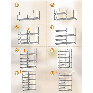 TIMEBAL Grey 8-Tier Shoe Rack Storage Organizer, 25-28 Pairs Shoes Shelf Organizer, Removable & Dust Large Stackable Shoe Rack for Boot & Shoe Storage