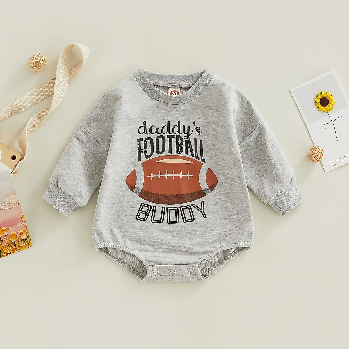 YOKJZJD Newborn Infant Baby Boy Girl Football with Daddy Romper Sweatshirt Long Sleeve T-Shirt Bodysuit Fall Winter Outfits (Gray, 0-6 Months)