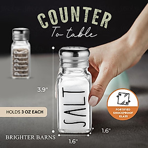 Clear Glass Salt and Pepper Shakers Set by Brighter Barns - Modern Kitchen Decor for Home Restaurant BBQ Camping RV - Farmhouse Kitchen Accessories - Glass Shakers & Stainless Steel Lids (Clear)