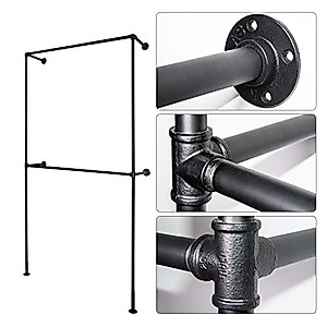 MYOYAY Industrial Pipe Clothes Rack Metal Clothing Garment Rack Wall Mounted Black Iron Garment Bar Multi-Purpose Hanging Rod Clothes Shelves for Closet Storage 47.24 x11.81 x 90.55 inches