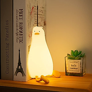 HAPPYBAG LED Lying Flat Duck Night Light, 3 Level Dimmable Nursery Nightlight,Cute Lamps Silicone Squishy Light Up Duck,Rechargeable Bedside Touch Lamp for Breastfeeding Toddler Baby Kids Decor