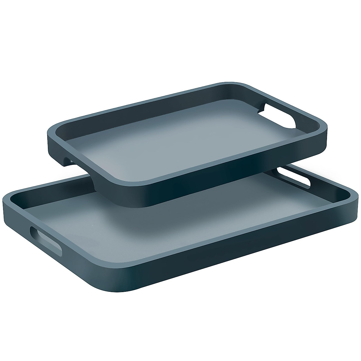 Enkrio 2Pcs Decorative Tray with Handles Rectangle Wooden Trays Blue Serving Trays for Home Coffee Table Candle Holder Decor