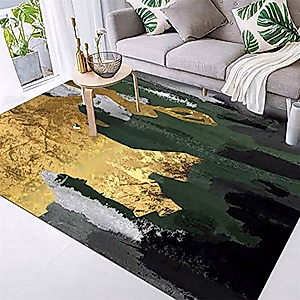Modern Abstract Rug Light Luxury Carpet Emerald Green Gold Gray Area Rug Easy to Clean Stain Fade Resistant Living Dining Room Rugs,150 * 200CM