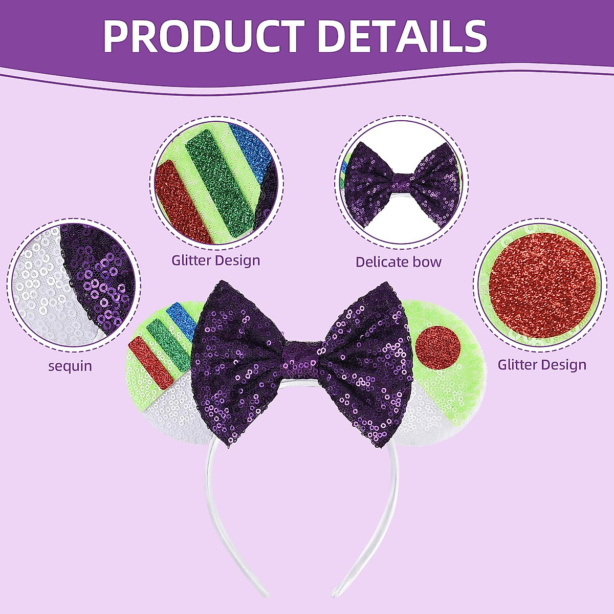 Seamoy Minnie Ears Headband, Yellow Mouse Ears, Sparkle Silver Princess Ears for Women Girls (Buzz Light Year)