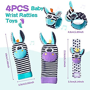 Koty Baby Wrist Rattles Foot Finder Toys Set, Toddler Rattle Sock, Arm Hand Bracelet, Feet Leg Ankle Socks, Gift for Newborn Infant Babies Boy Girl Bebe(Morandi Donkey)