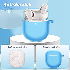 Fintie Case for Bose QuietComfort Ultra Earbuds Case (2023) / Bose QuietComfort Earbuds II (2022), Premium Silicone Shockproof Protective Skin Cover with Keychain [Front LED Visible], Blue Glow