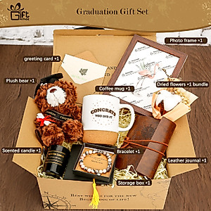 GiftAmaz 2024 Graduation Gifts Set for Her, Congrats Grad Gift Basket, Include Coffee Mug, Journal, Photo Frame, Bracelet & Plush Bear for High School College Graduated Women Girls Birthday Gift