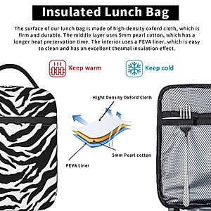 oumghxf Zebra Leopard Print Lunch Bags for Women,Leakproof Insulated Animal Print Lunch Box Reusable Zipper Black White Cooler Tote Bag for Work,Picnic,Camping