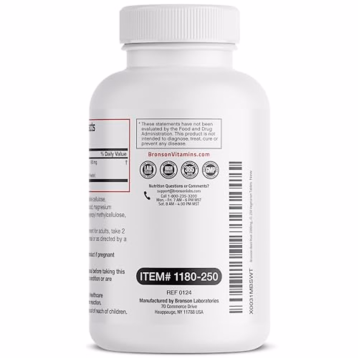 Bronson Beet Root Extra Strength (Equivalent to 2000mg Beet Root per Serving from 500mg 4:1 Extract), Non-GMO, 250 Vegetarian Tablets