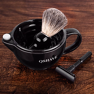 QSHAVE Shaving Scuttle Mug - Keep Lather Always Warm Large Deep Size Bowl Handmade Pottery Cup (Black)