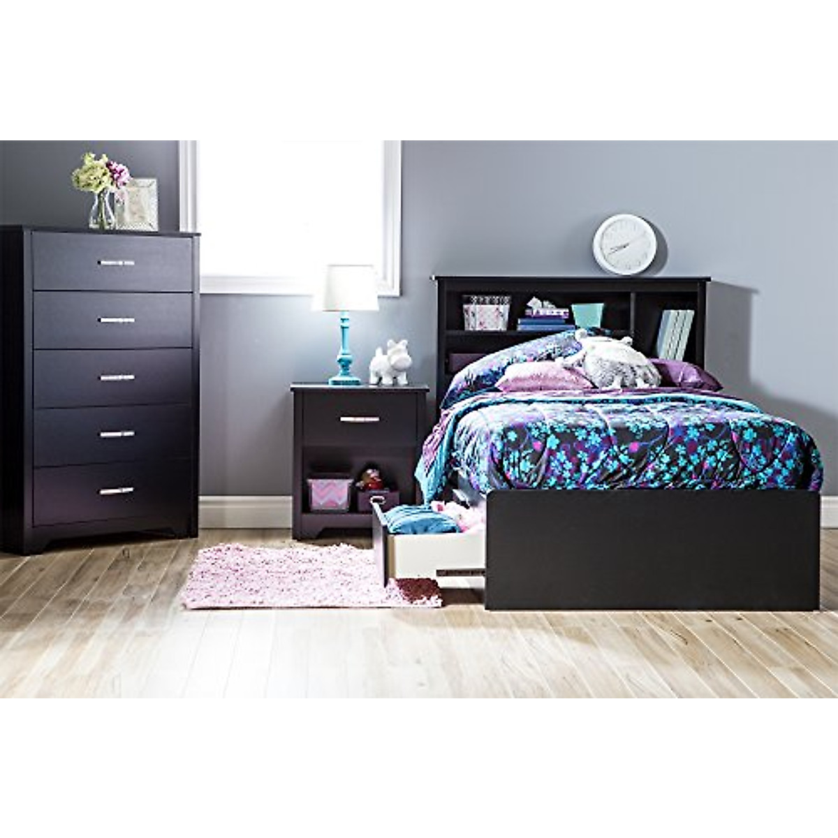 South Shore Step One Mates Bed with 3 Drawers, Twin, Pure Black