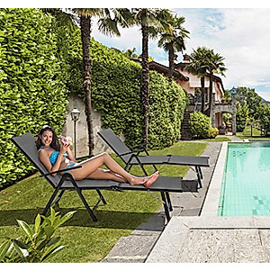 Nuu Garden Folding Chaise Lounge Chairs for Outside, Beach Chair Lounge Chair with Steel Frame and Breathable Textile Fabric for Beach, Yard, Pool and Patio, Grey