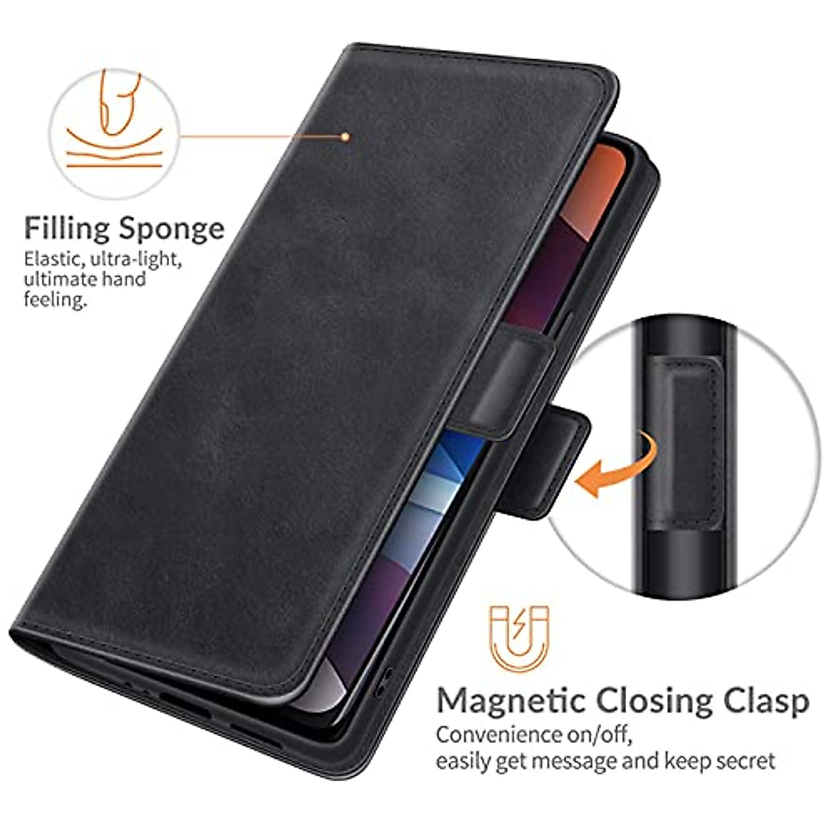 HualuBro Oppo Reno6 5G Case Wallet, Premium PU Leather Magnetic Full Body Shockproof Stand Folio Flip Case Cover with Card Holder for Oppo Reno 6 5G Phone Case - Black