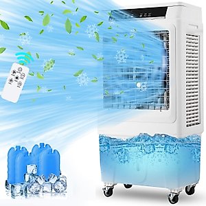 Evaporative Air Cooler, TAKYWEP 3000CFM Swamp Cooler with Remote Control and 12H Timer, 4 Ice Packs, 3 Modes & Wind Speeds for Outdoor Indoor Use, 10.3 Gallon