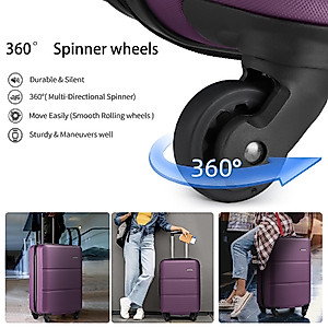 Lulusail LARVENDER Luggage Sets 3 Piece, Expandable(Only 28inch) ABS Durable Suitcase with Travel Bag, Clearance Carry On Luggage Suitcase Set with 360° Spinner Wheels for Women Men, Purple