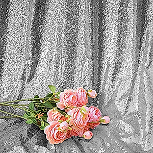 WISPET Silver Sequin Backdrop Curtains 2 Panels 2FTx8FT Glitter Drapes Backdrop Wedding Photo Backdrop Glitter Birthday Bridal Party Curtains Sparkle Background Party Decor Curtains