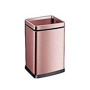 Indoor Trash can Stainless Steel Square Trash Can Large Capacity Garbage Bin Without Cover Modern Minimalist Trash Can for Kitchen Living Room Office Trash can (Color : Rose-gold-15L)