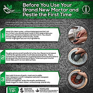 ChefSofi Mortar and Pestle Sets - The Standard 6 inch 2 Cup and The EXTRA Large 8 inch 5 Cup Capacity - Unpolished Heavy Granite for Enhanced Performance and Organic Appearance