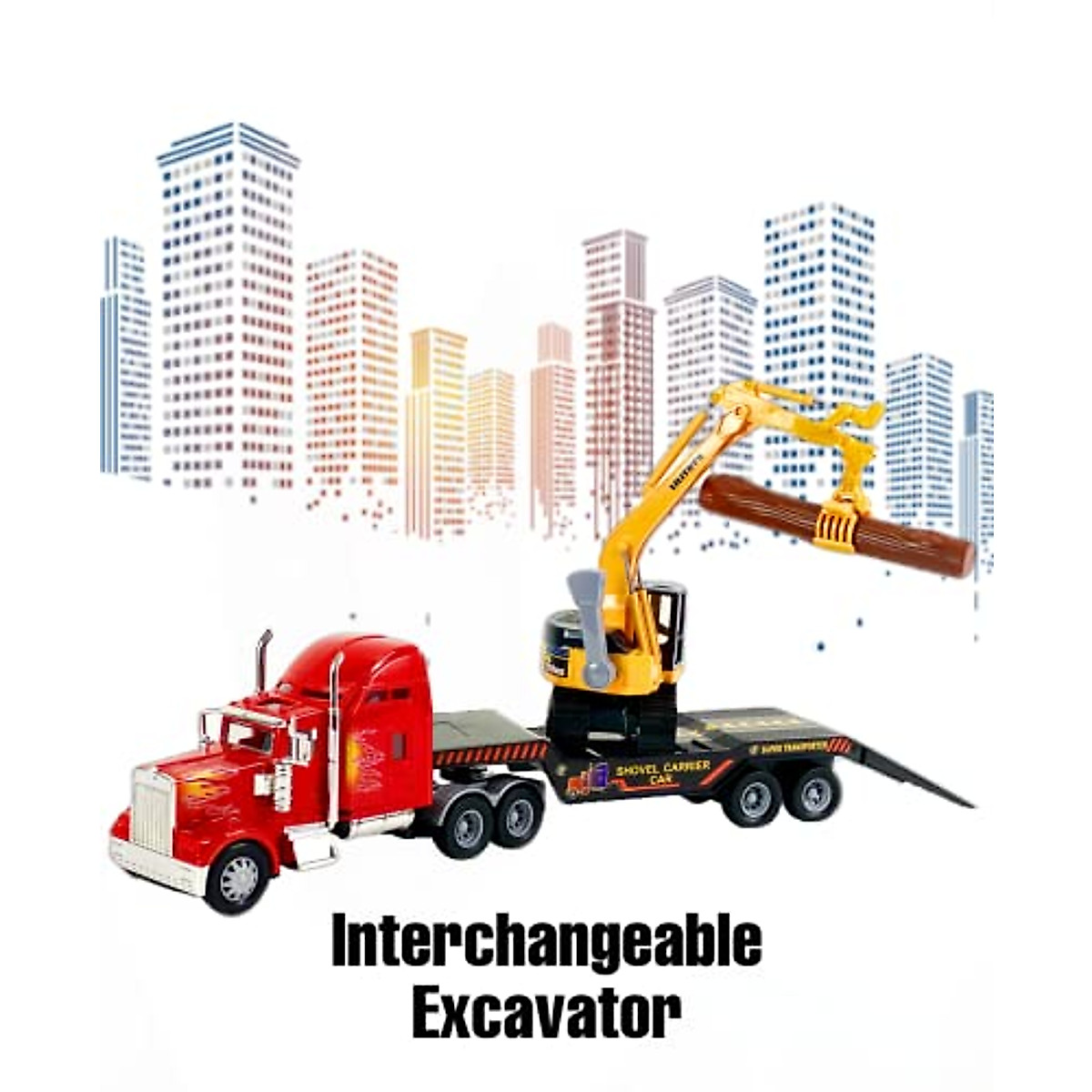 Big Daddy Big Rig Heavy Duty Tractor Trailer Low Boy Transport Flat Bed & Excavator Toy Trucks COMBO series