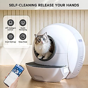 ELS PET Self Cleaning Cat Litter Box, No Scooping Automatic Litter Box for Multiple Cats, Health/Safety/Odorless, 60L Large Smart Cat Litter Box with APP Control