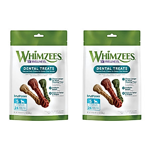 Whimzees Natural Grain Free Dental Dog Treats, Brushzees & Alligator, Small (Two 24-Count Bags), Variety Bundle