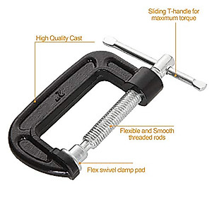 C-Clamp 2 Inch 14 Pieces G Clamp Set for Woodworking, Welding, and Building, 2 Inch Jaw Opening, Throat Depth 1-3/8 Inch