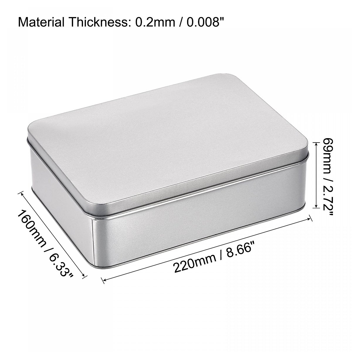 uxcell Metal Tin Box, 8.66" x 6.3" x 2.72" Rectangular Empty Tinplate Storage Containers with Lids, Silver Tone