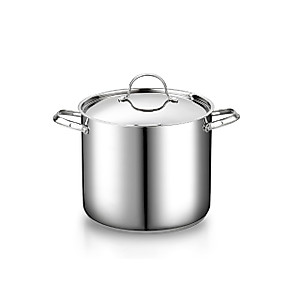 Cooks Standard 18/10 Stainless Steel Stockpot 12-Quart, Classic Deep Cooking Pot Canning Cookware with Stainless Steel Lid, Silver