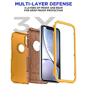 AICase Rugged Case for iPhone XR,Heavy Duty 3-Layer Pocket-Friendly Durable Military Grade Protection Shockproof/Drop Proof Protective Cover for iPhone XR 6.1”_7 Yellow