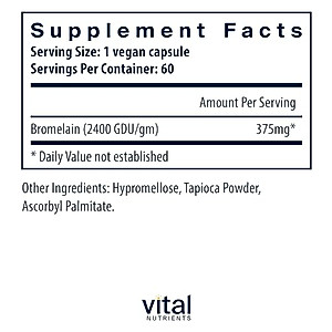 Vital Nutrients Bromelain | Vegan Supplement to Support Digestion and Maintain Healthy Tissue* | Digestive Enzyme from Pineapple with 2400 GDU | Gluten, Dairy and Soy Free | 60 Capsules