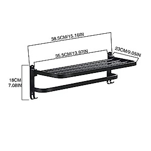 Towel Shelf-XINGLO- with Double Towel Bar Rack Organizer for Bathroom Hotel Stainless Steel Modern Wall Mount Matte Black,Hole-Installing ,Space Saving ,Square Style 15.55-Inch/38.5CM
