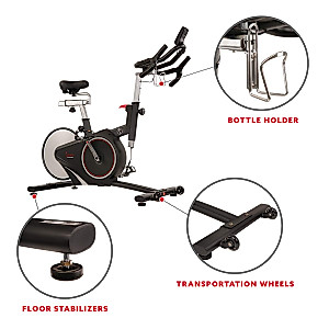 Sunny Health & Fitness Magnetic Rear Belt Drive Indoor Cycling Exercise Bike with RPM Cadence Sensor - SF-B1709, Black