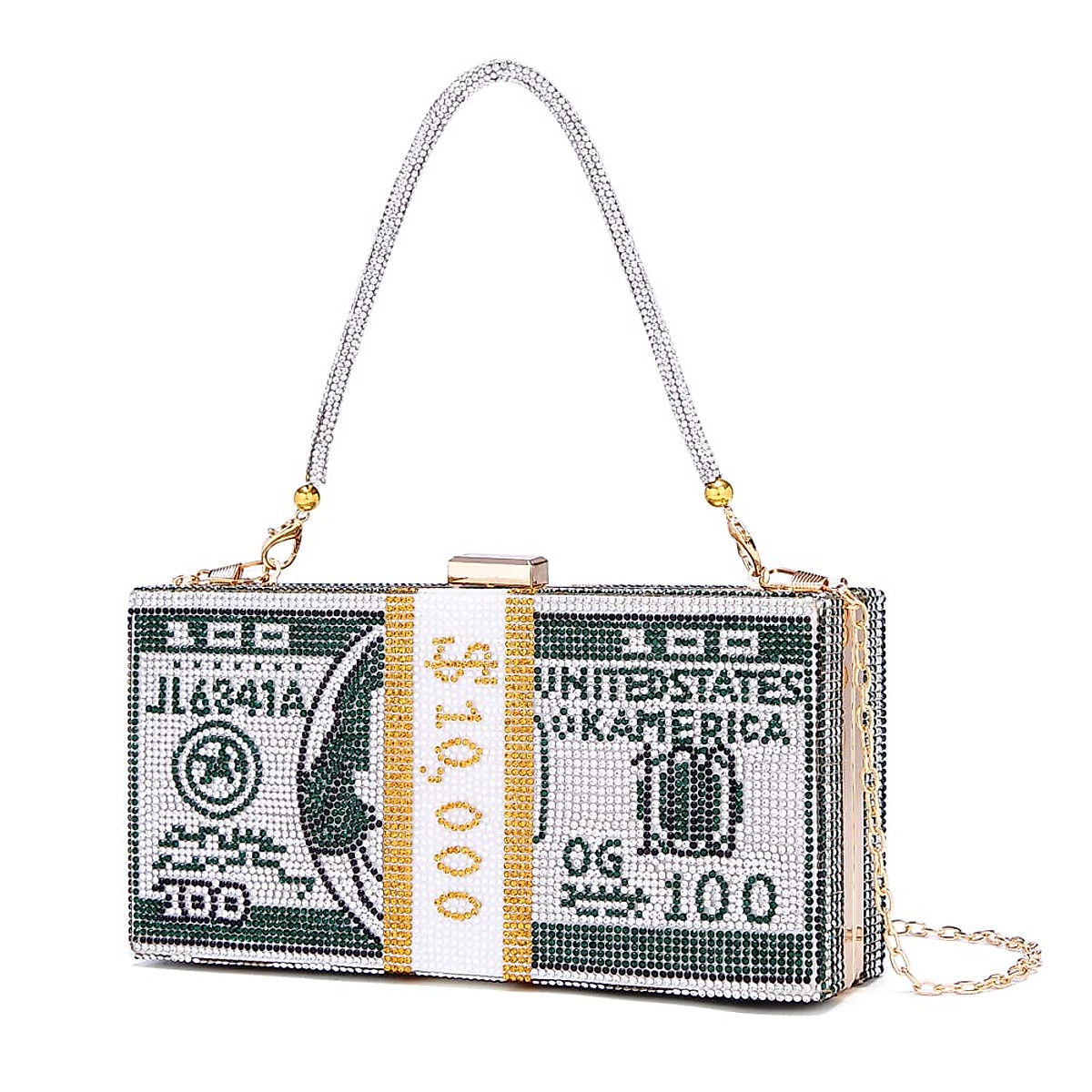 Covelin Dollar Clutch Purse for Women from, Rhinestone Evening Handbag Money Bag Green