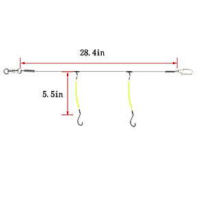 High-Strength 49 Strands Steel Surf Fishing Rigs with 2 Hooks,Saltwater Fishing Assecories Nylon-Coating Steel Wire with Hooks Swivels Snap Connect 2 Arm Rig (Hook Size 14#)