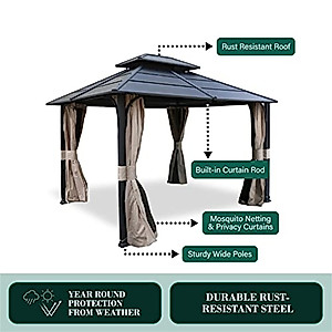 LHLLHL 12 Ft. W X 14 Ft. D Metal Black 2-Tier Double Roof Patio Gazebo with Curtains and Netting (Color : D, Size : 12 Ft. W X 14 Ft)