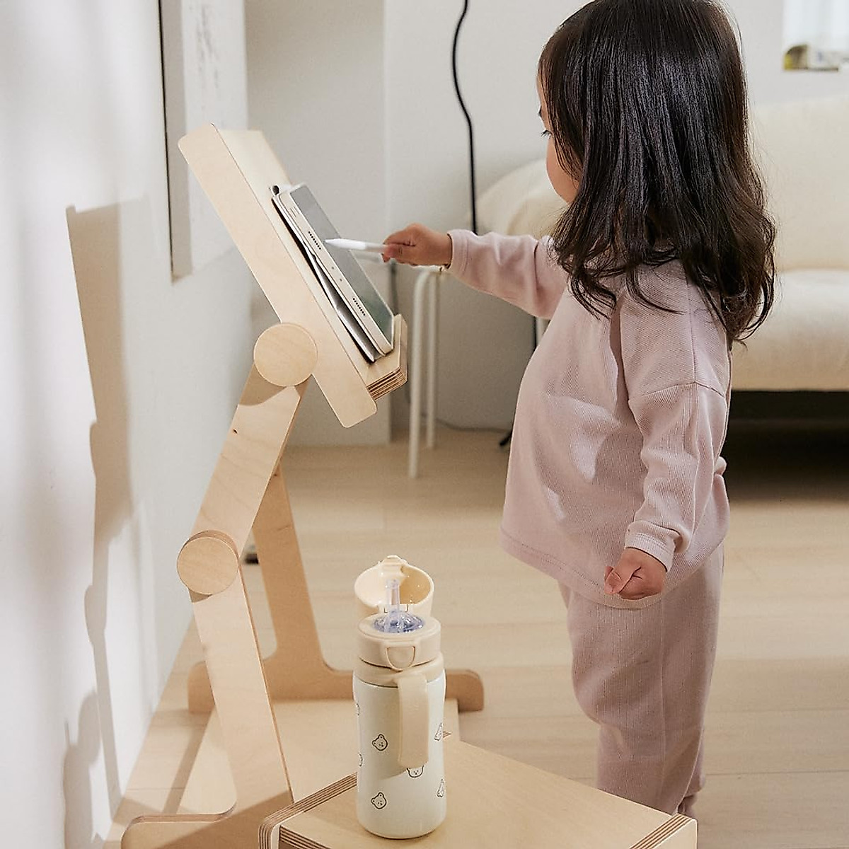 Comme Moi Wooden Kids' Book Stand and Adjustable Table - Baby Desk for 1 Year Old - Foldable Weaning and Dinner Table, Small Dining Table for Toddlers - Multi-Functional Easel (Made in Korea)