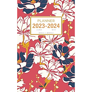 Planner 2023-2024: 5x8 Weekly and Monthly Organizer Small from June 2023 to May 2024 | Abstract Blooming Flower Design Red
