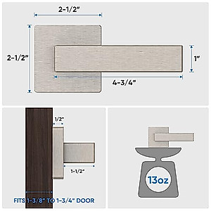 TICONN Door Handle Heavy Duty, Reversible Square Door Lever for Bedroom, Bathroom and Rooms (Satin Nickel, Dummy - Front Mount)