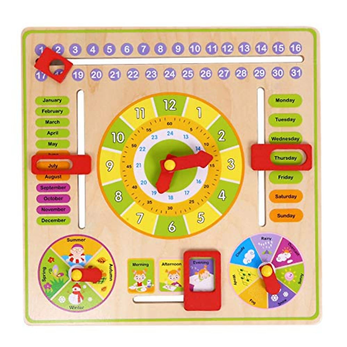 Children Wood Multifunction Cognitive Calendar Clock Early Education Toys Calendar Months Date Weather Week Season Learning Teaching Toy