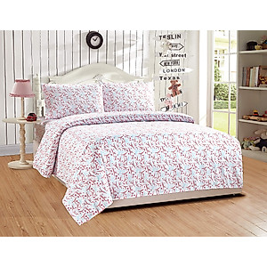 Linen Plus Sheet Set for Girls/Teens Eiffel Tower Paris Hot Pink Light Blue White Flat Sheet Fitted Sheet and Pillow Case Twin Size New