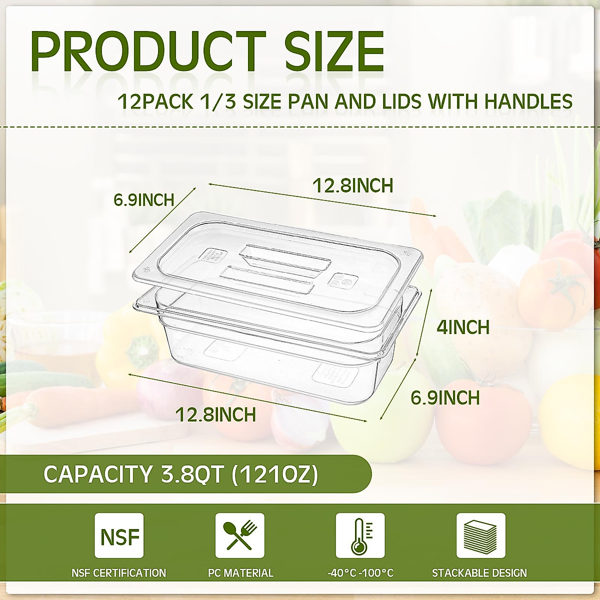 Mifoci 12 Pcs 1/3 Size 4'' Deep Commercial Hotel Pans with Lids Clear Food Pans Polycarbonate Restaurant Containers Stackable Restaurant Food Storage Containers for Kitchen Commercial Deli Food Prep