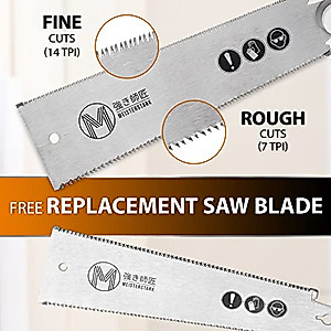 [M-SAW] Japanese Pull Saw Set [+FREE 2.BLADE] - 10" Double Sided Ryoba Japanese Saw Hand Saw - Japanese Hand Saw Ryoba Saw Flush Cut Saw - Japanese Saw Woodworking & DIY - SK4 Carbon Steel & 2k-Handle