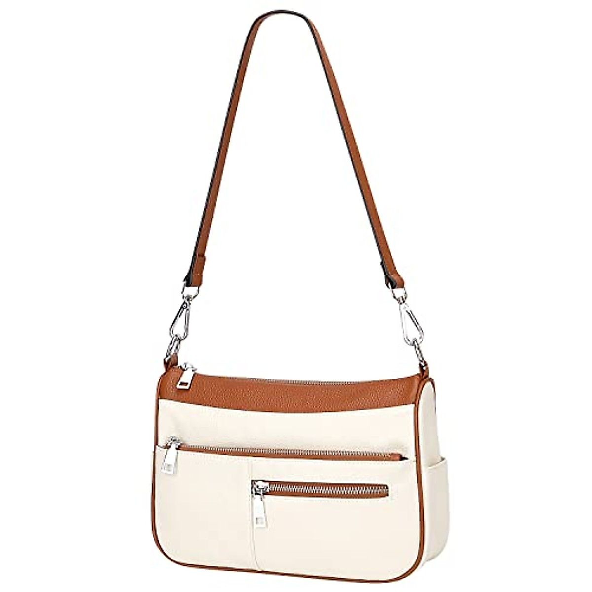 Over Earth Genuine Leather Shoulder Bag Small Crossbody Handbags for Women Ladies Purse(O131E Beige/Brown)