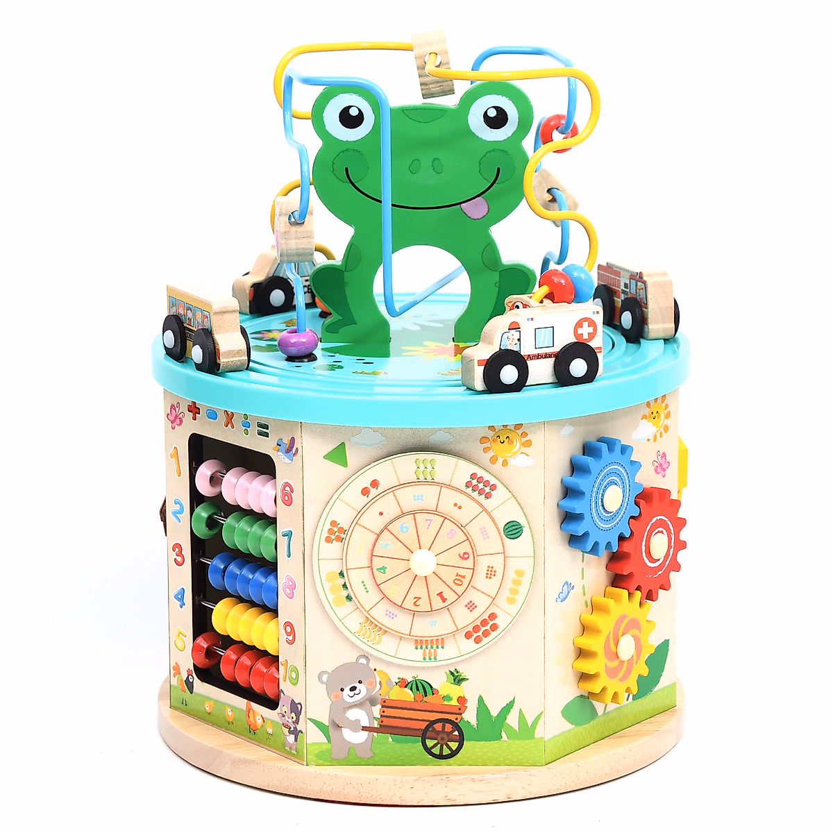 LAVIEVERT Activity Center Play Cube 10-in-1 Bead Maze Shape Sorter Multipurpose Educational Toy Wooden Learning Game for Toddlers & Kids