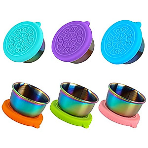 Salad Dressing Container to Go, 6x1.6 oz Reusable Small Containers with Lids, Rainbow Sauce Containers for Lunch Box, 18/8 Stainless Steel Condiment Cup, Easy Open, Leakproof Dipping Sauce Cups